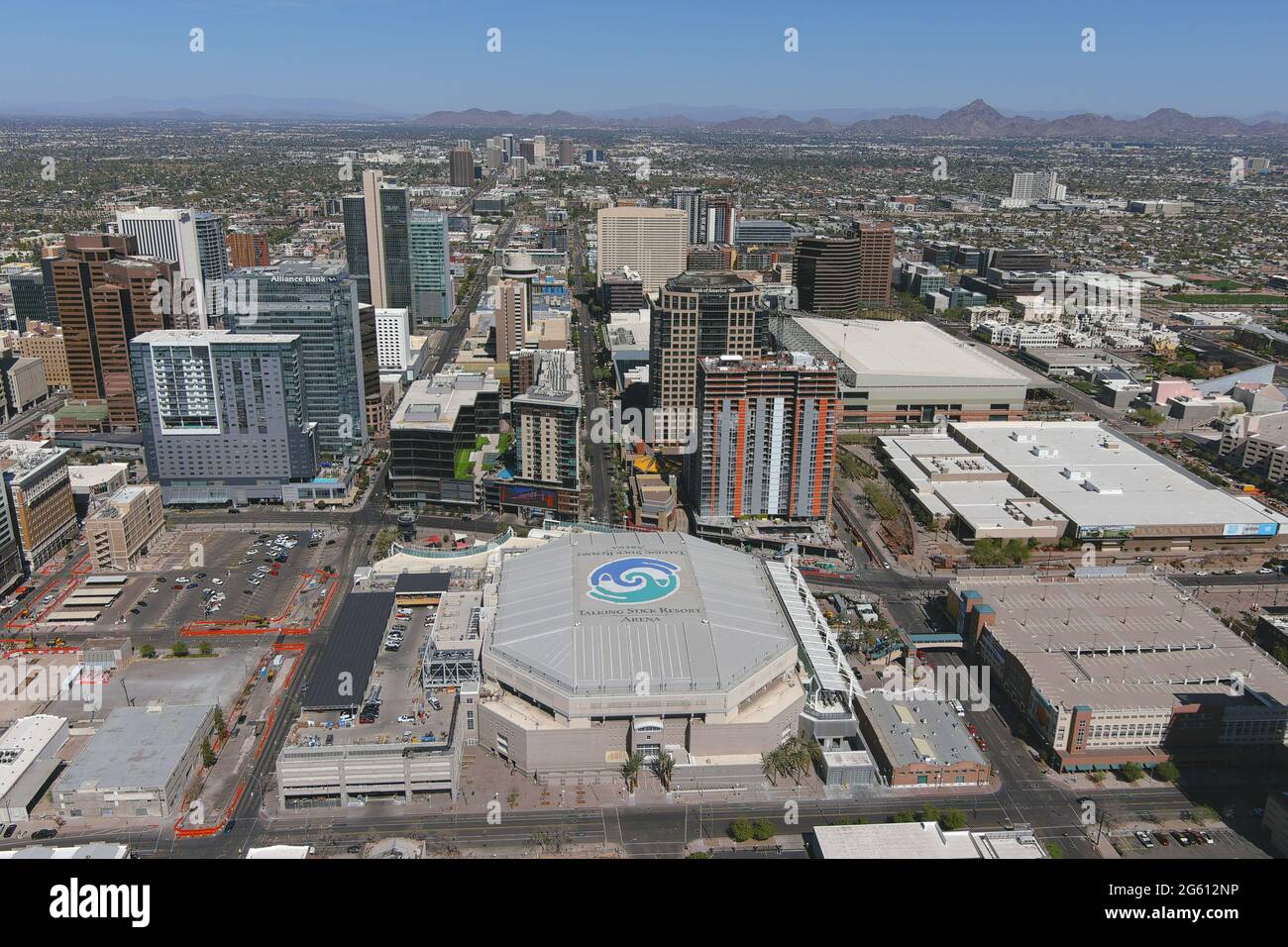 An aerial view of Phoenix Suns Arena, Tuesday, March 2, 2021, in ...