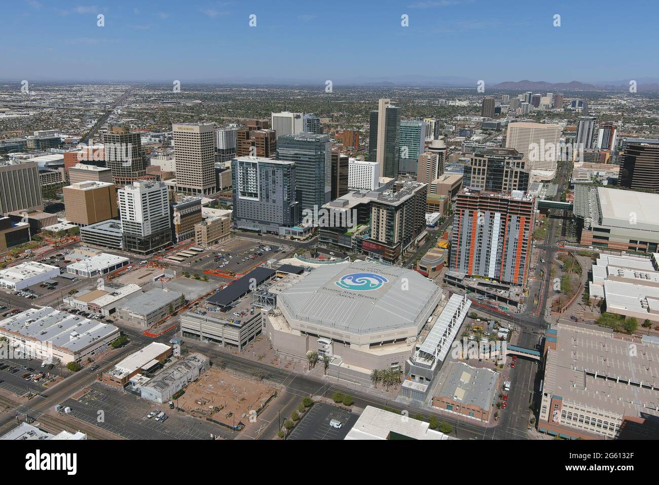 An aerial view of Phoenix Suns Arena, Tuesday, March 2, 2021, in ...