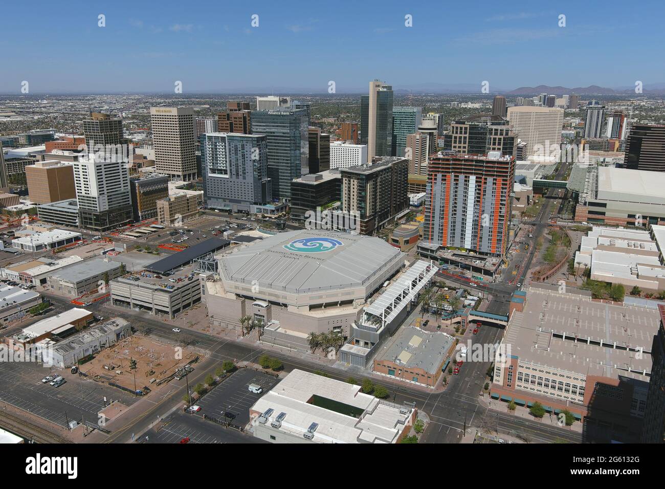 An aerial view of Phoenix Suns Arena, Tuesday, March 2, 2021, in ...