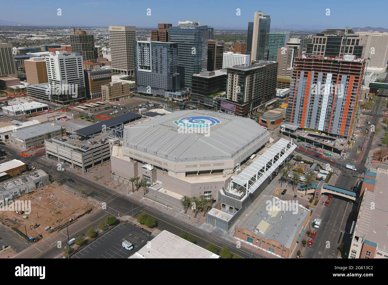 An aerial view of Phoenix Suns Arena, Tuesday, March 2, 2021, in ...