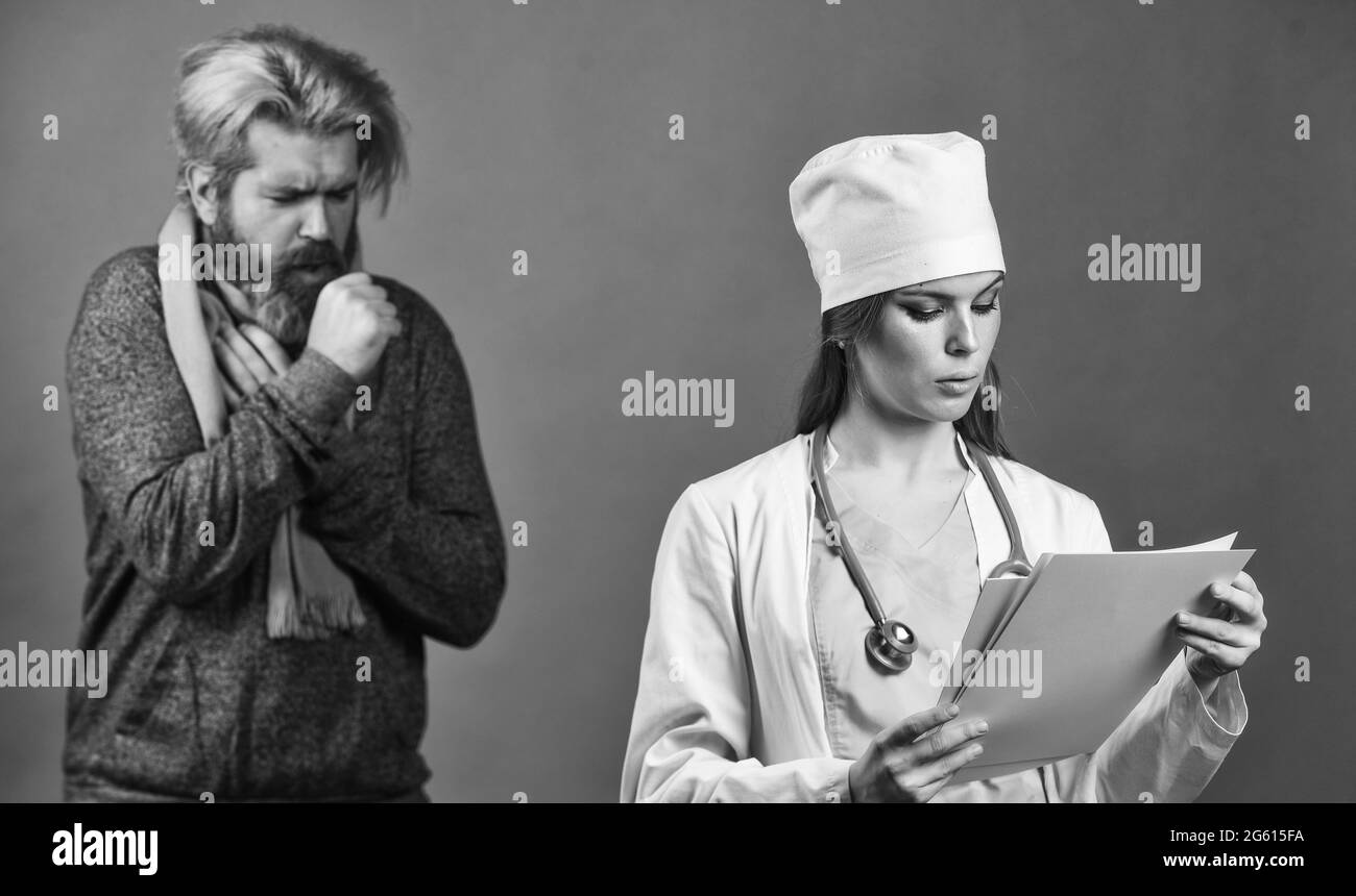 Cold flu symptoms. Virus epidemic. Sick patient. Doctor patient ...