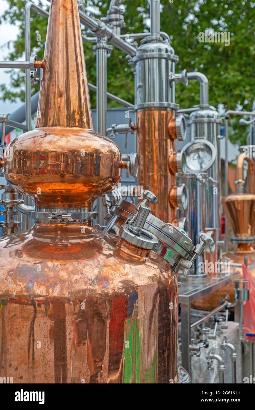Copper Still Equipment for Alcohol Distillery in Brewery Stock Photo ...
