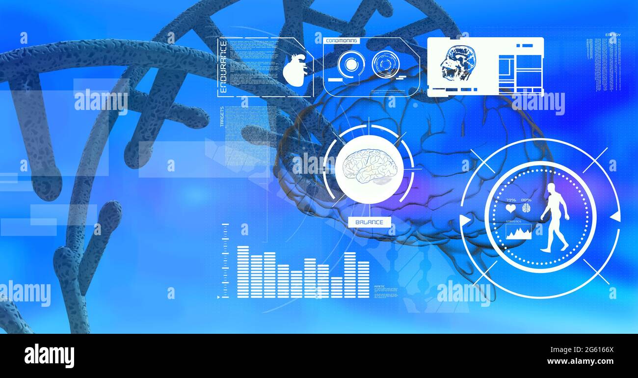Medical data processing over dna structure and human brain against blue ...