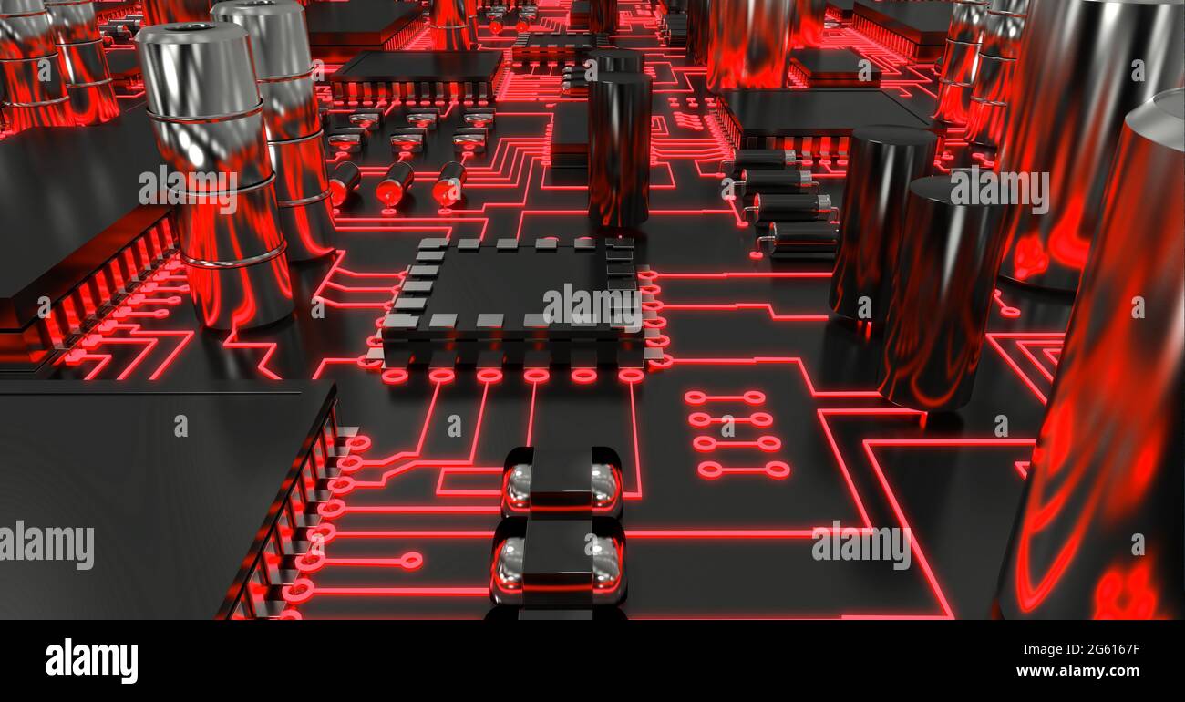 Digitally generated image of microprocessor connections over electronic ...