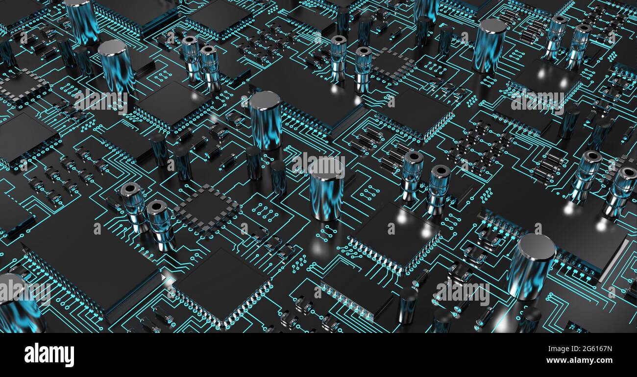 Digitally generated image of microprocessor connections over electronic ...