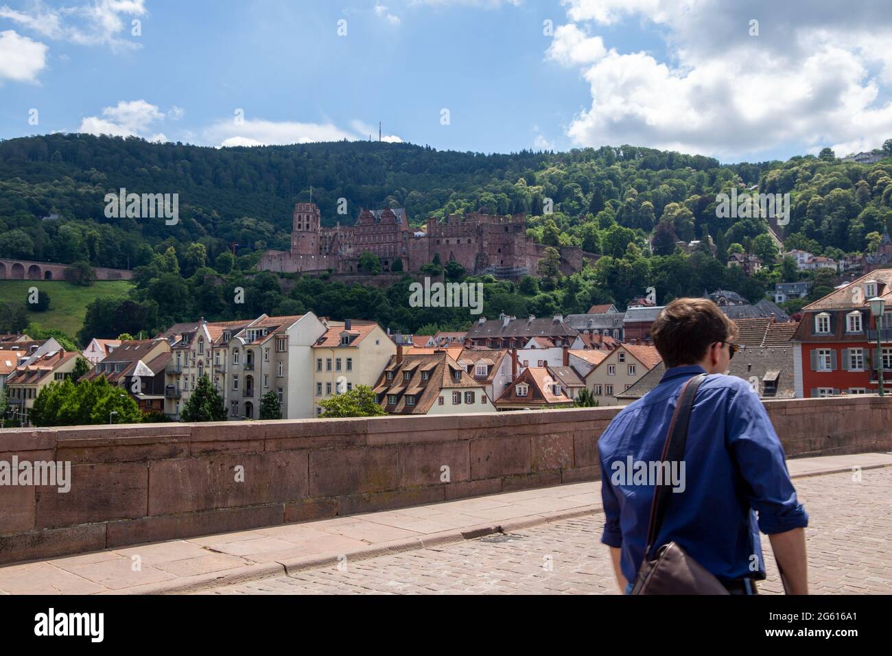 Heidelberg city panorama: In the foreground the old bridge, in the ...