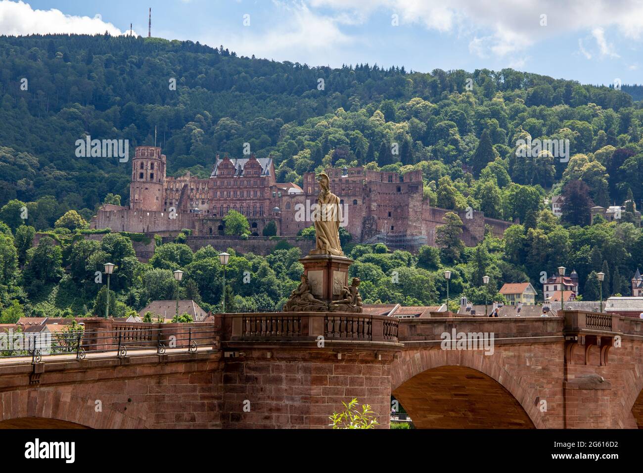 Heidelberg city panorama: In the foreground the old bridge, in the ...