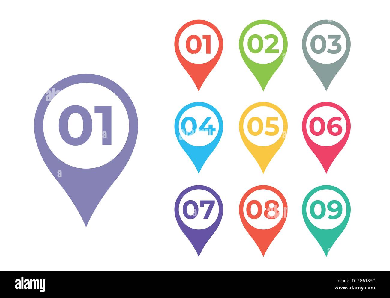 Vector illustration bullet point set. Marker in retro color. Pins with numbers Stock Vector ...