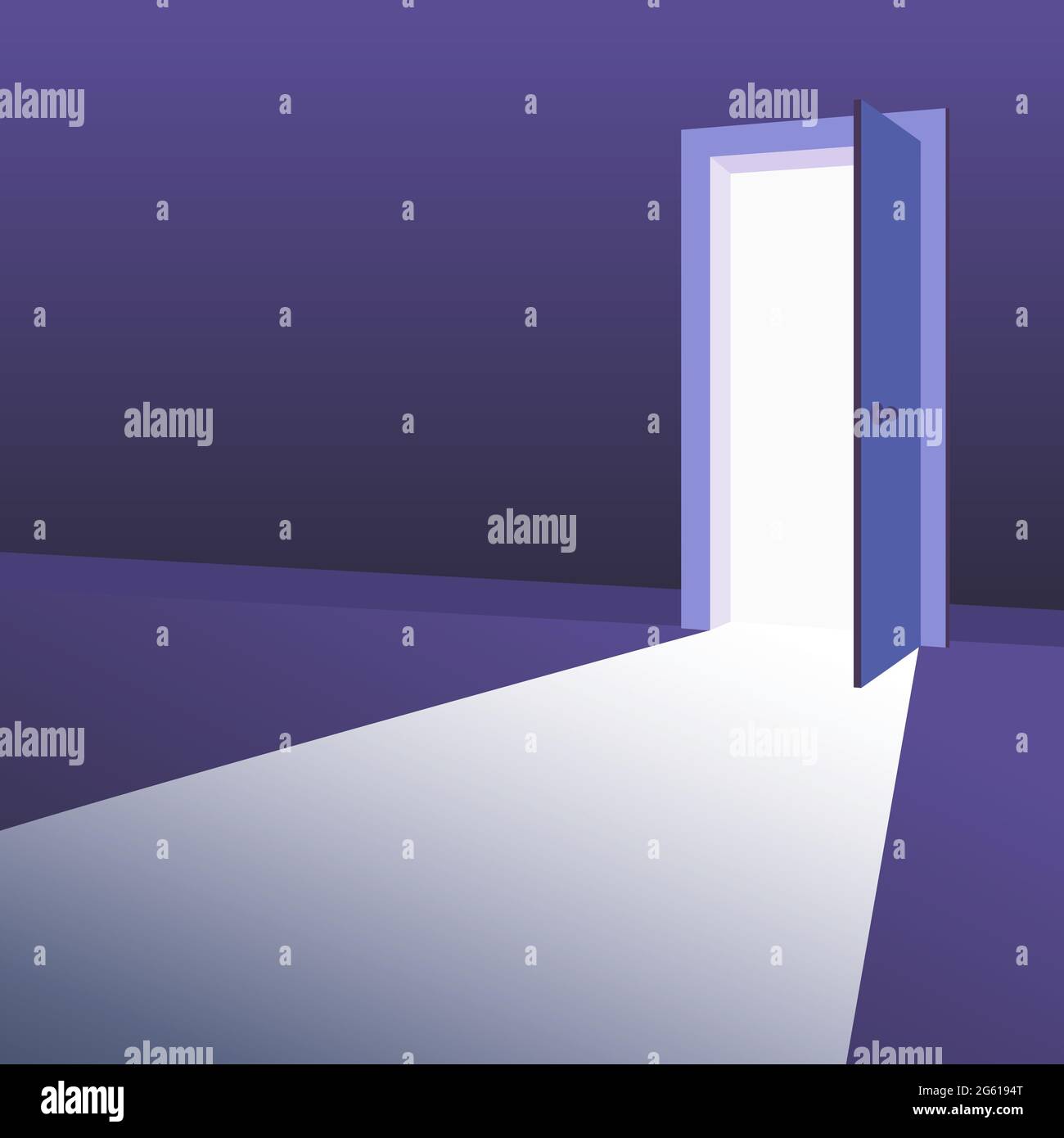 Open Door with light beams going inside dark room. Symbol of new way ...