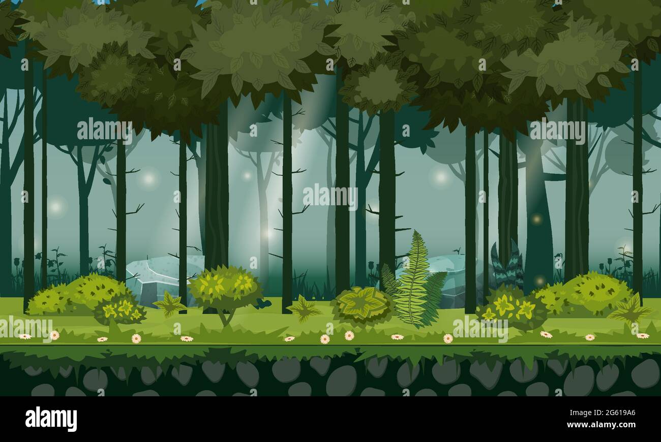 Forest landscape horizontal seamless background for games apps, design ...
