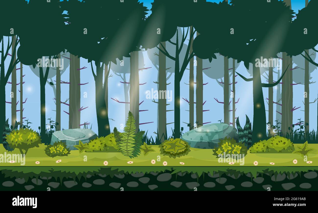 Forest landscape horizontal seamless background for games apps, design ...