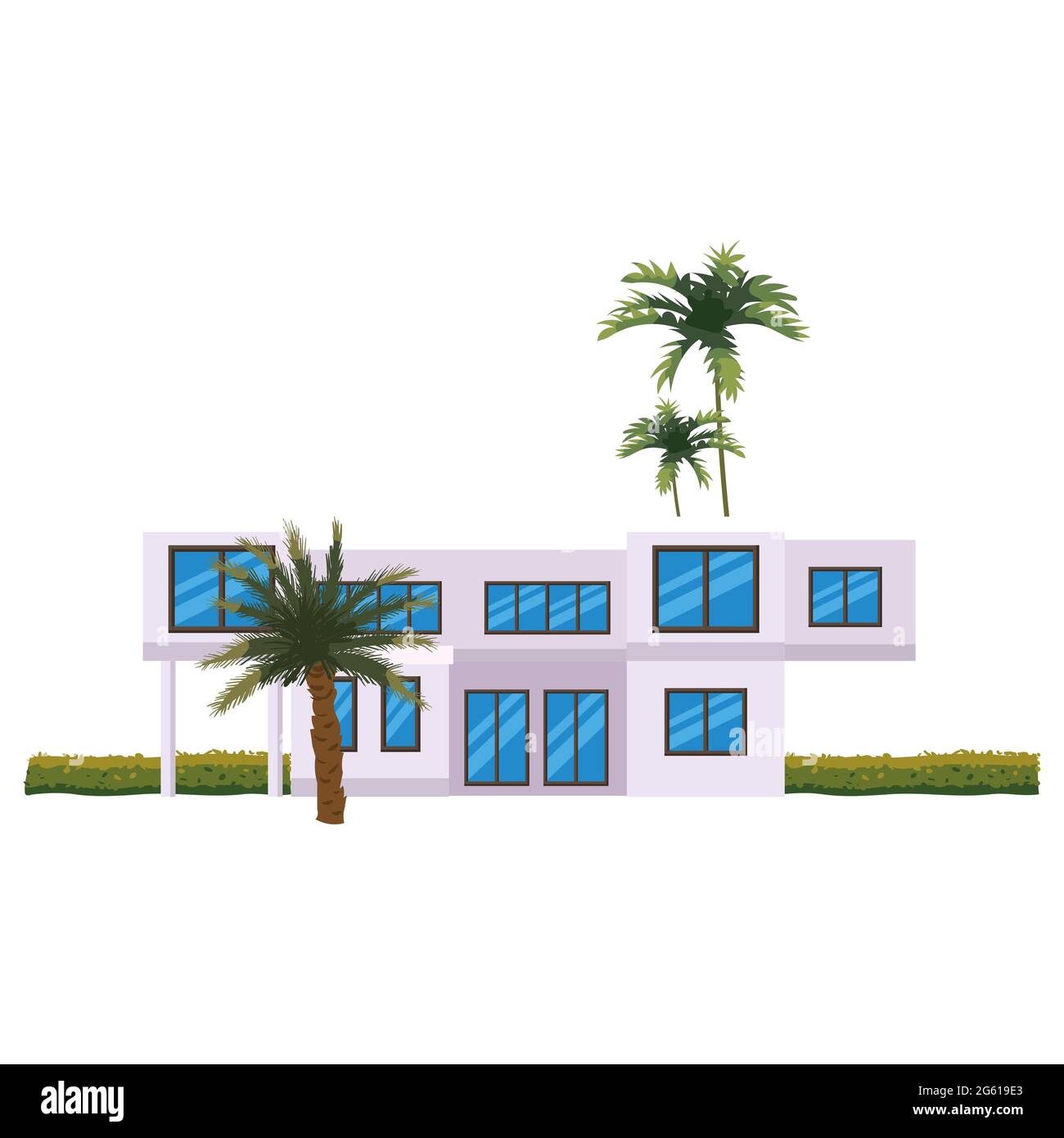 Mansion Residential Home Building, tropic trees, palms. House exterior ...