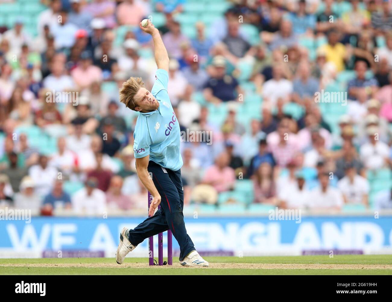 England's David Willey bowling during the second one day international ...