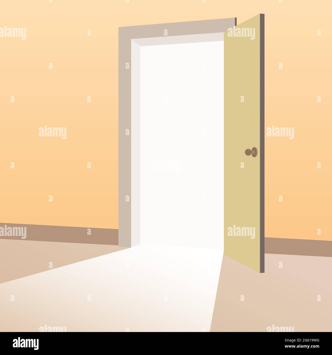 Open Door with light beams going inside room. Symbol of new way, exit ...