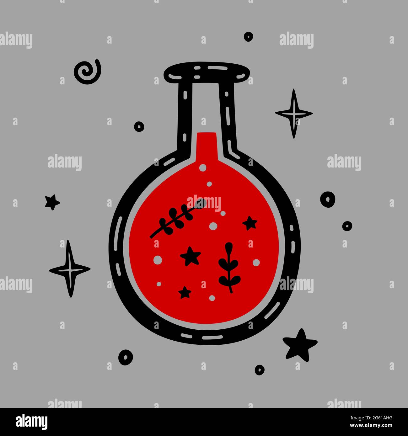 Vial with magic potion or bottle with poison. Halloween hand drawn ...