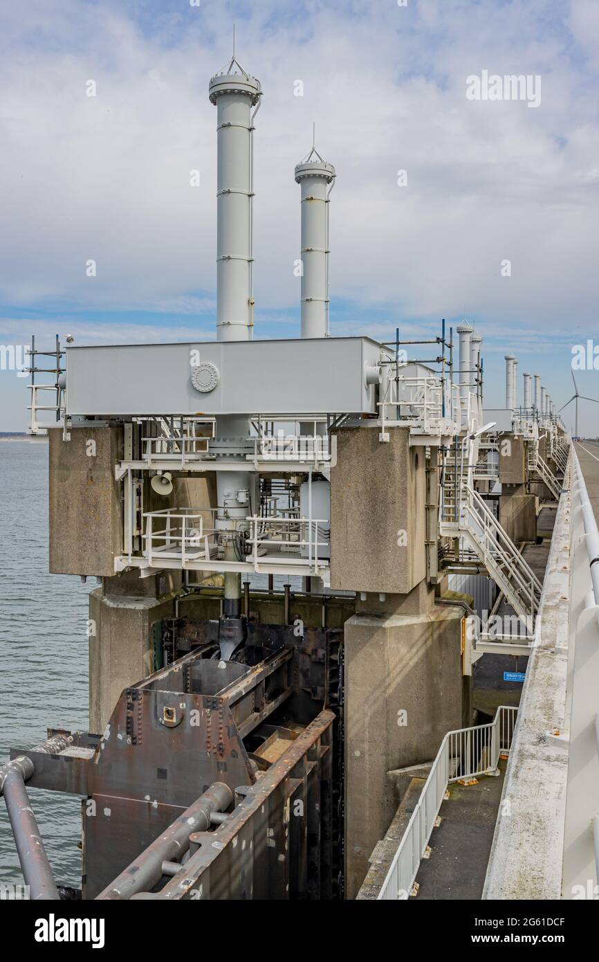 Structures of the Delta Works with dams, sluices, locks, dykes, levees ...