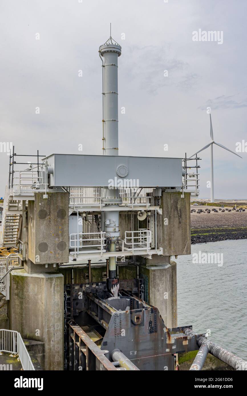 Close-up of a structure at the Delta Works, environmental and ...