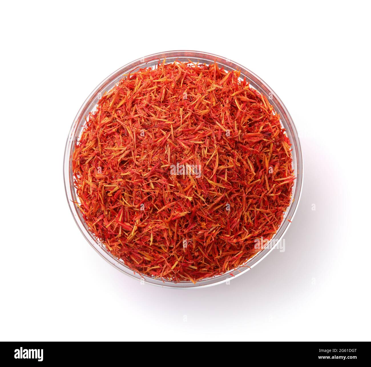 Top view of dried saffron threads in glass cup isolated on white Stock ...