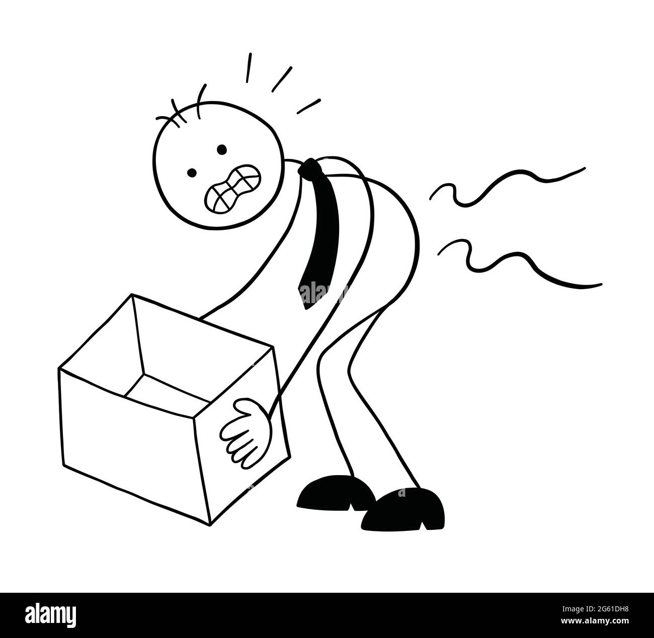 Stickman businessman character hurts back when lifting box, vector ...