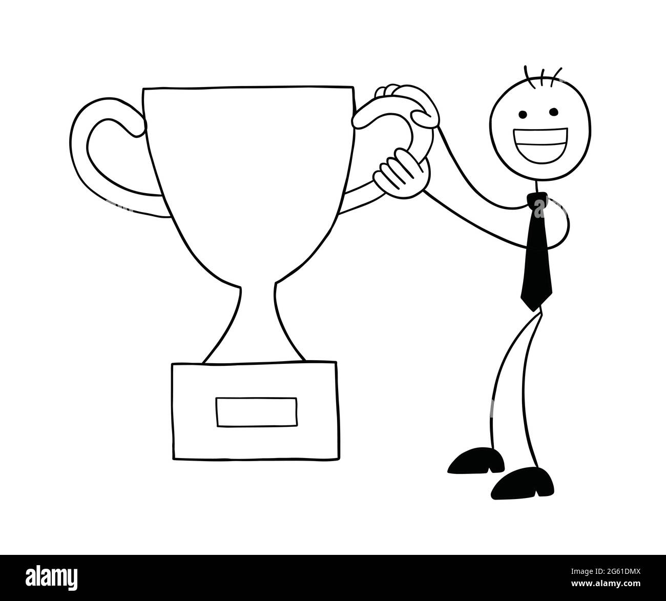 Stickman businessman character happy and won the trophy, vector cartoon ...