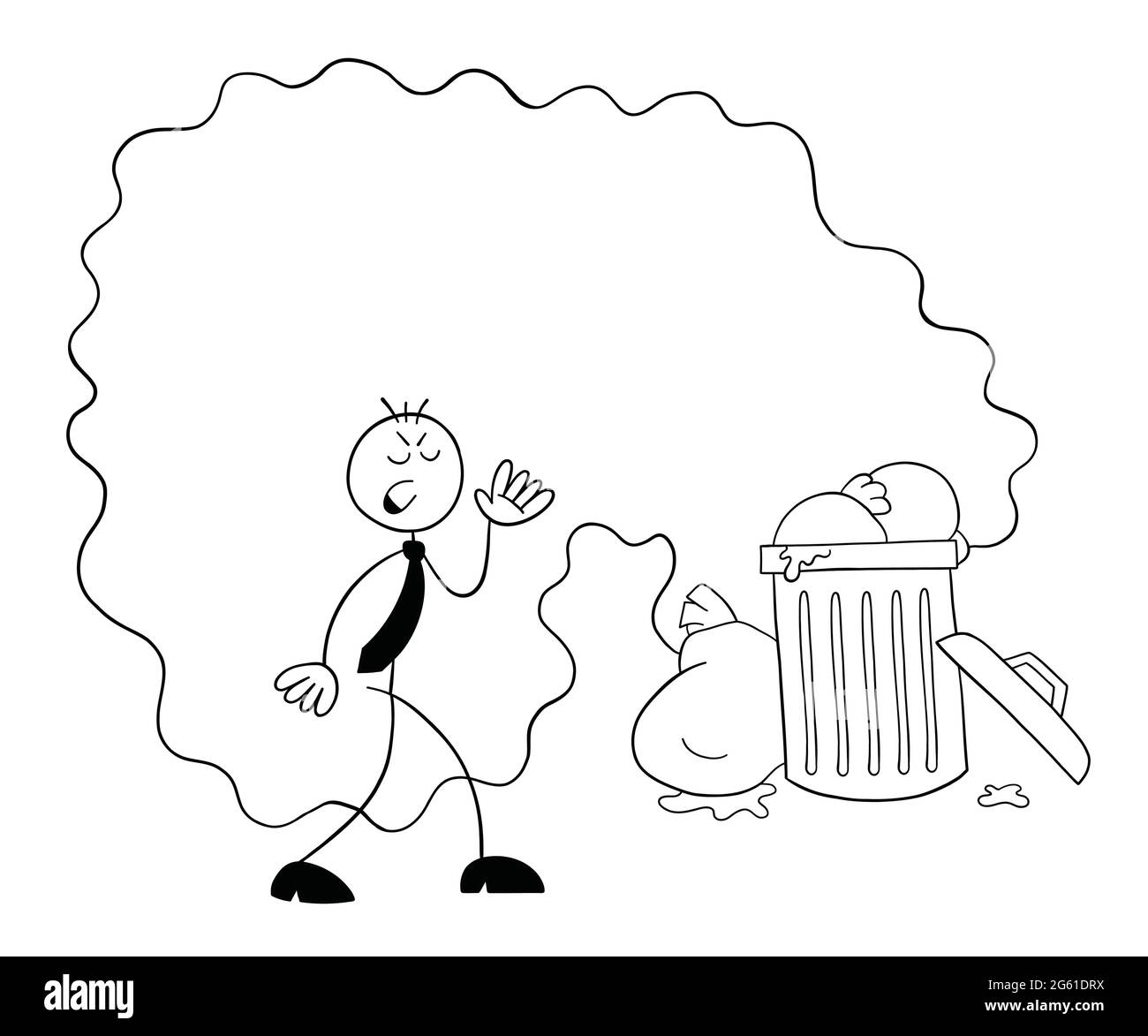 Stickman businessman character disgusted by the smell of garbage ...