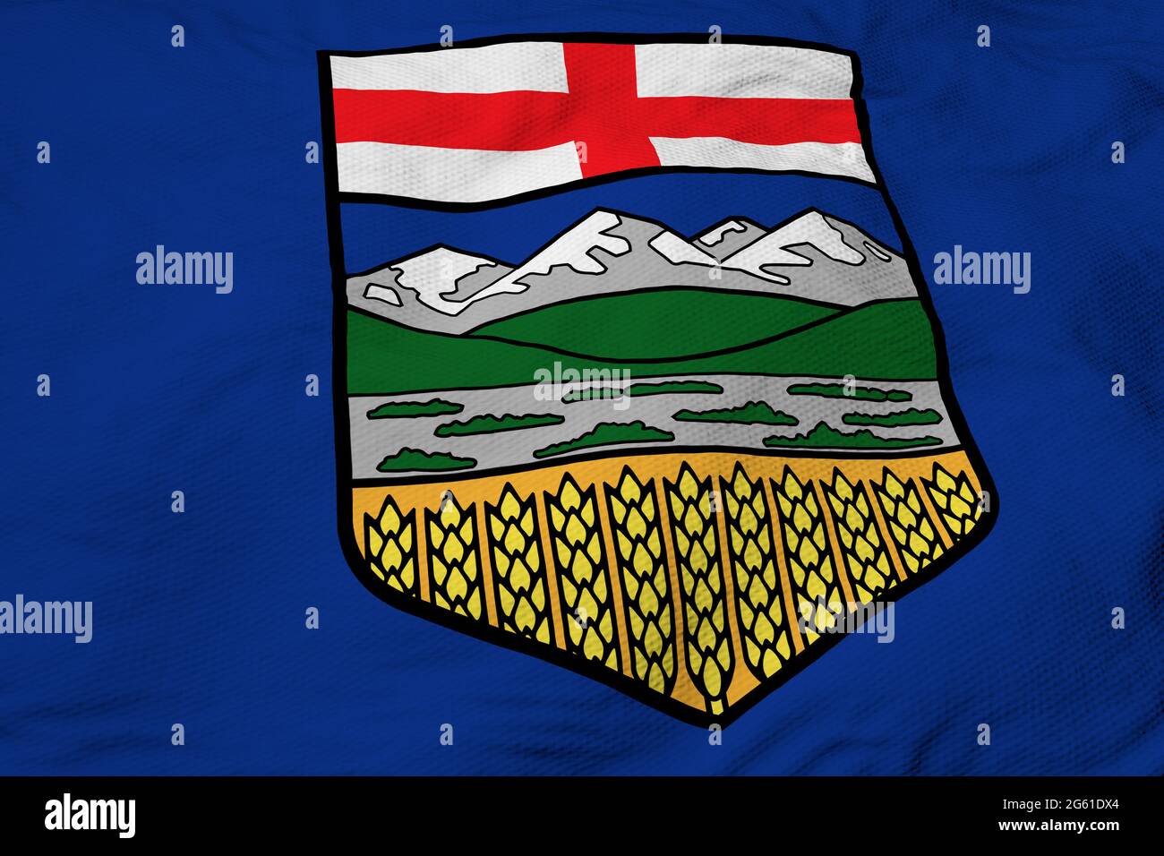 Full frame close-up on a waving flag of Alberta (Canada) in 3D ...