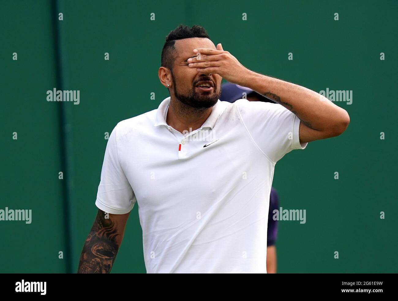 Nick Kyrgios reacts against Gianluca Mager in the second round match on ...