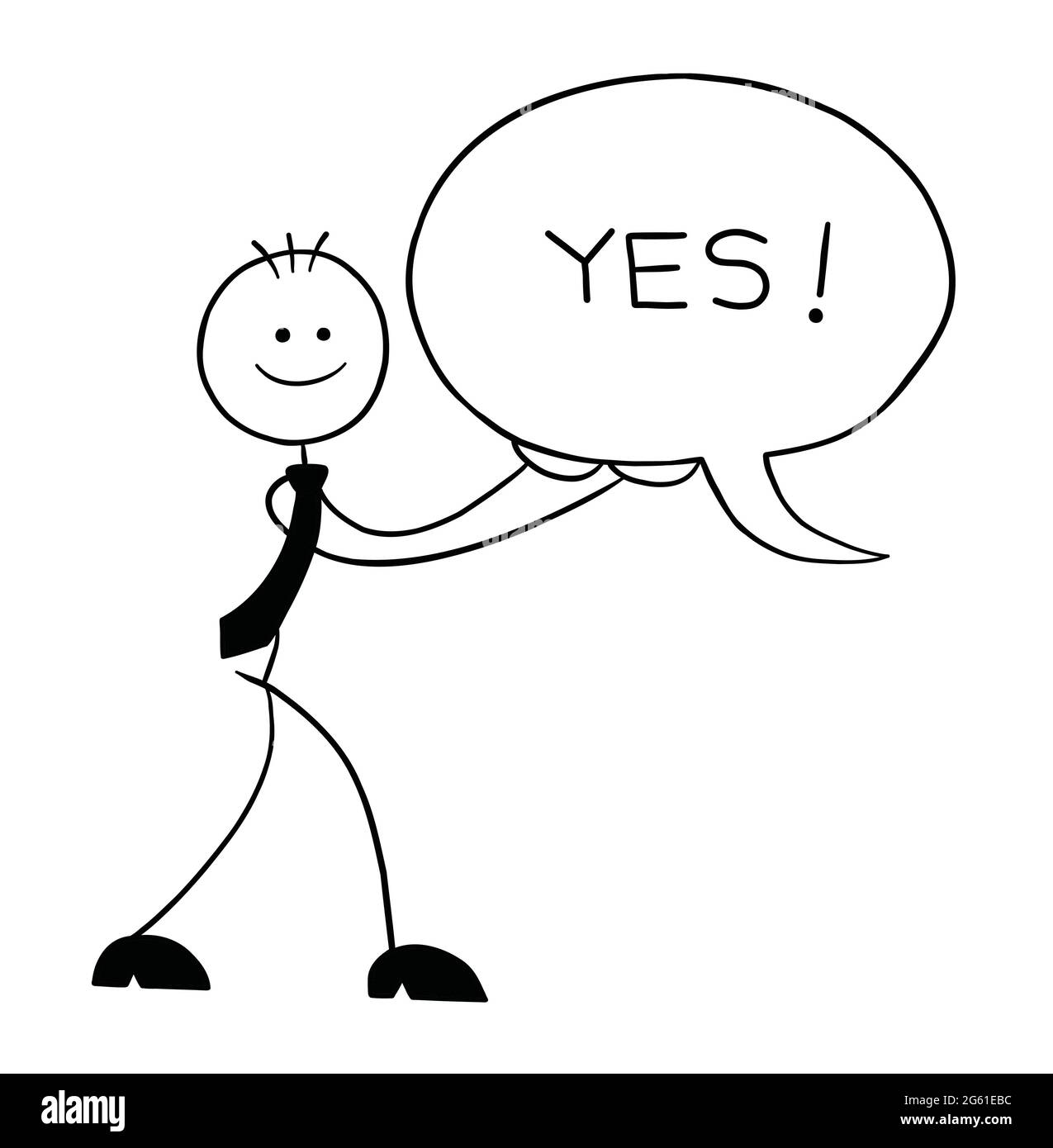 Stickman businessman character carrying yes speech bubble, vector ...