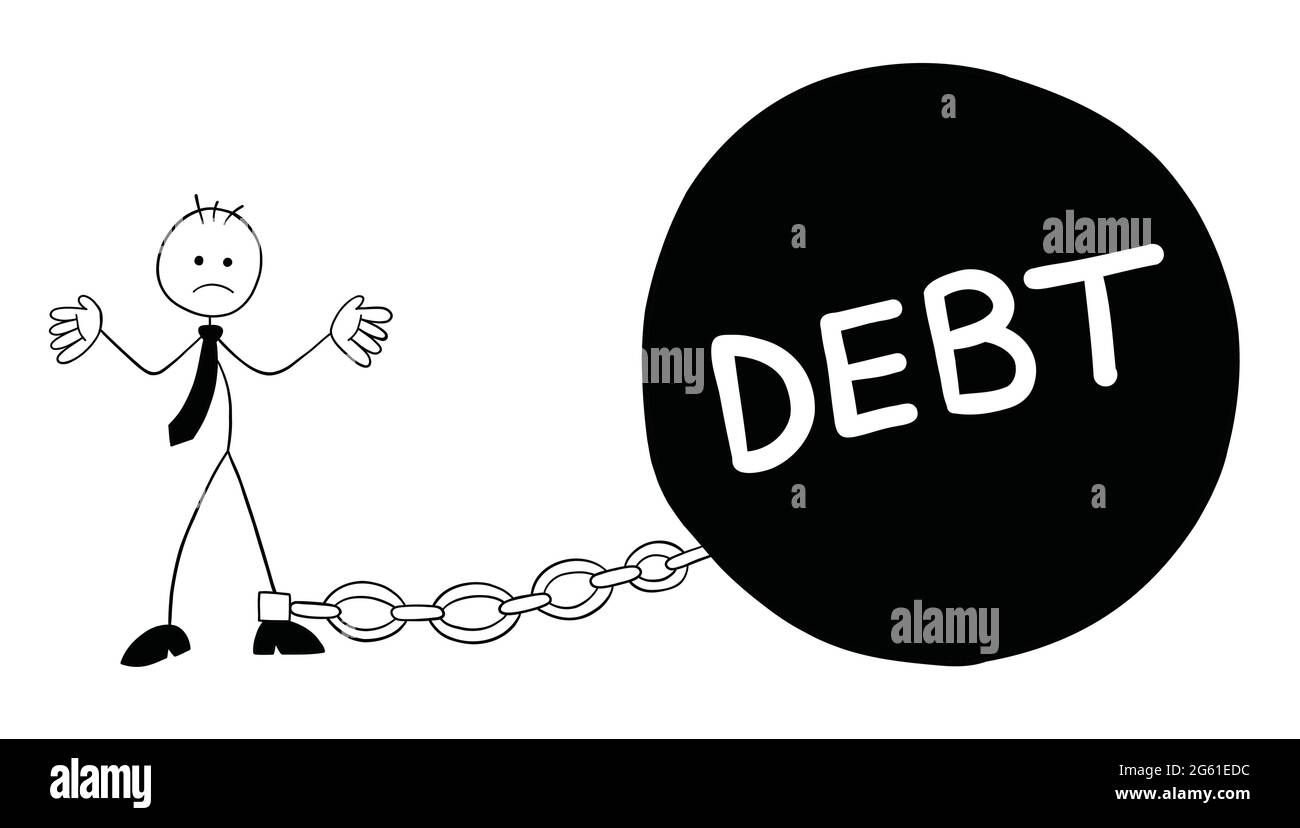 Stickman businessman character went bankrupt and chained to debt weight ...