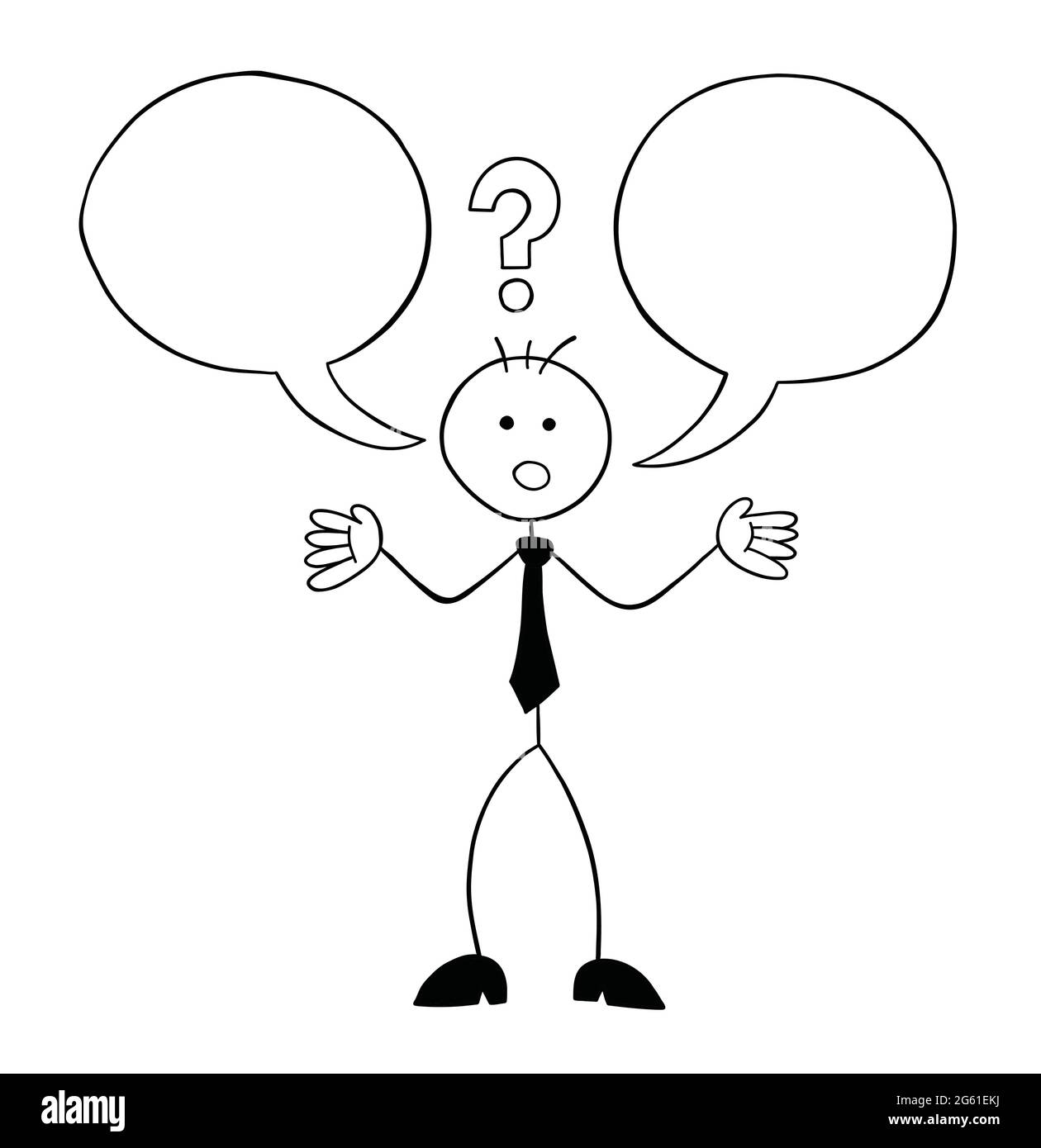 Stickman businessman character has two thoughts and is undecided ...