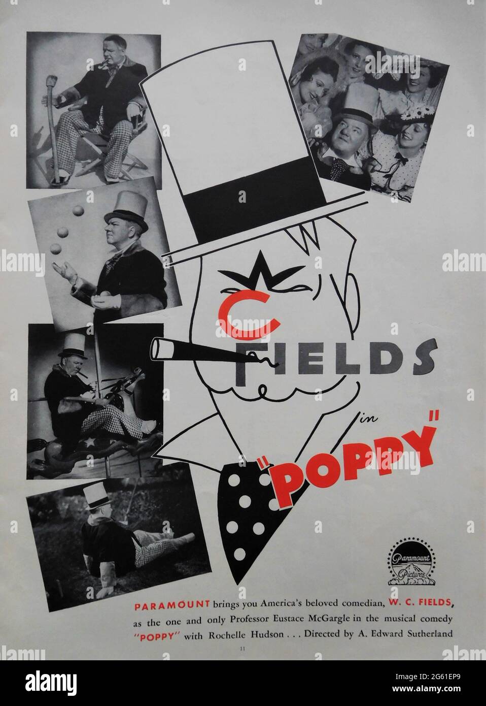 Magazine Poster Ad of W. C. FIELDS in POPPY 1936 director A. EDWARD SUTHERLAND based on play by ...