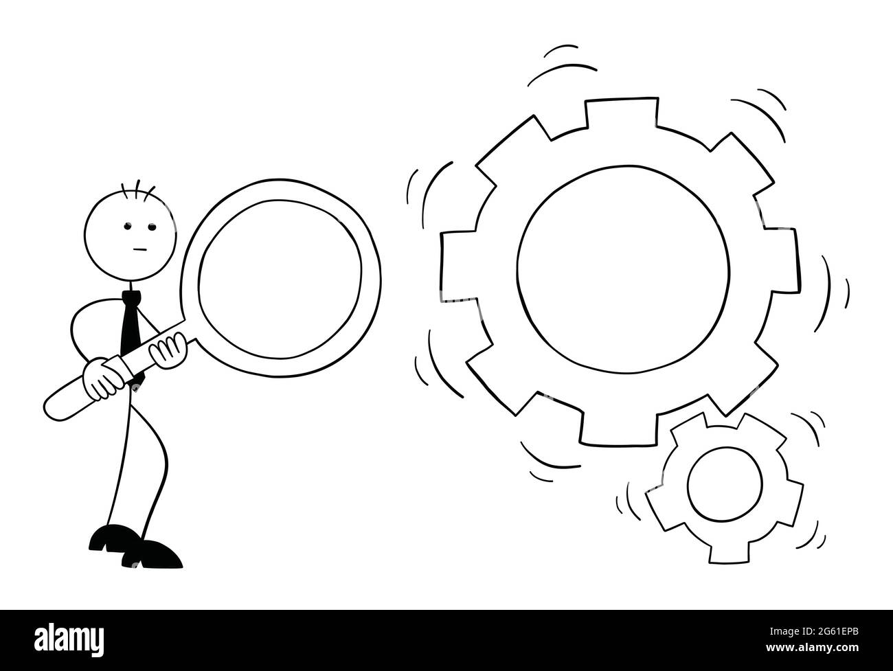 Stickman businessman character holding a magnifying glass and looking ...