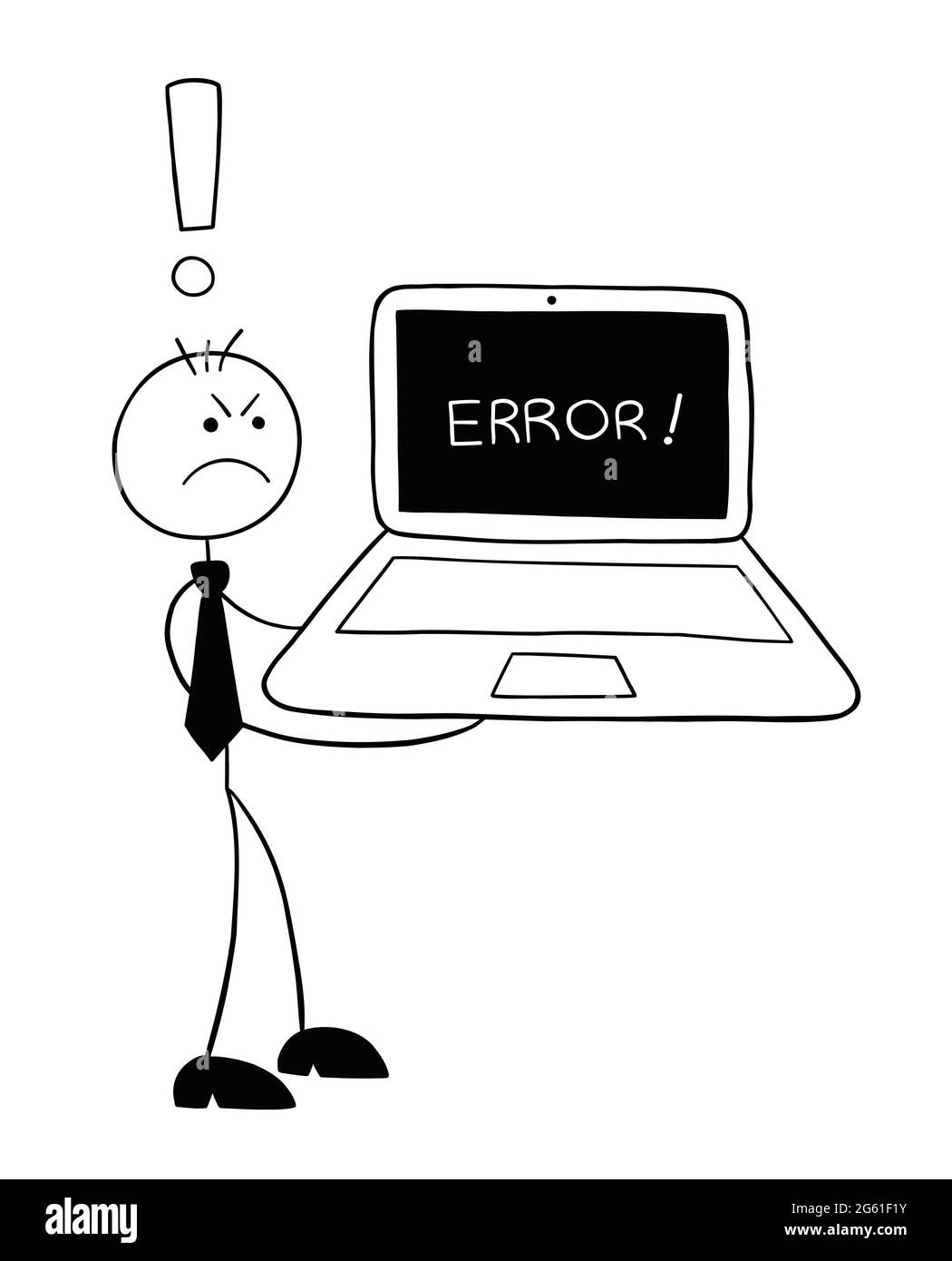 Stickman businessman character angry because laptop error, vector ...