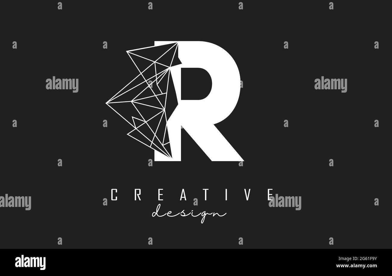 Outline Letter R logo design with broken stone, glass detail. Vector ...