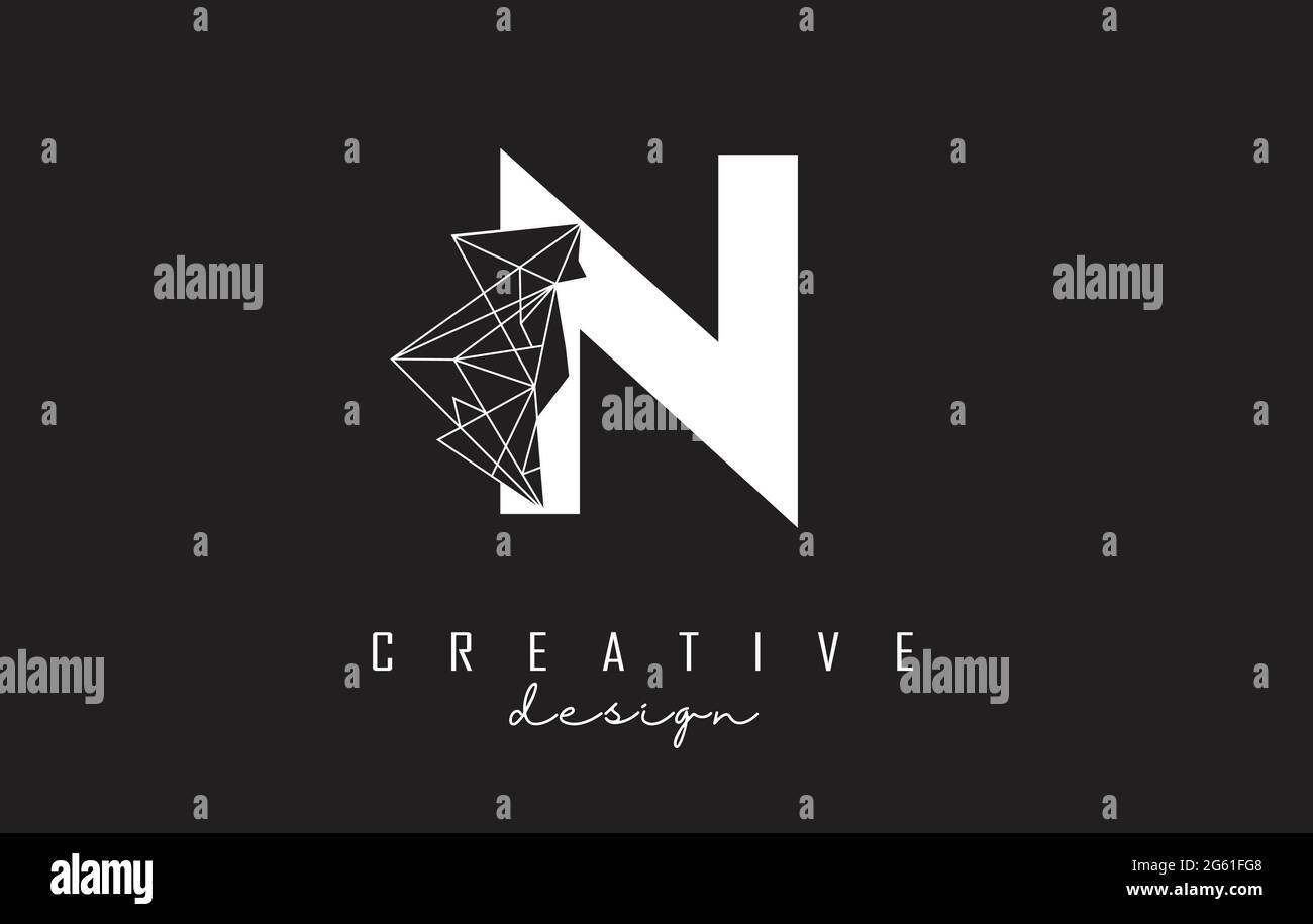 Outline Letter N logo design with broken stone, glass detail. Vector ...