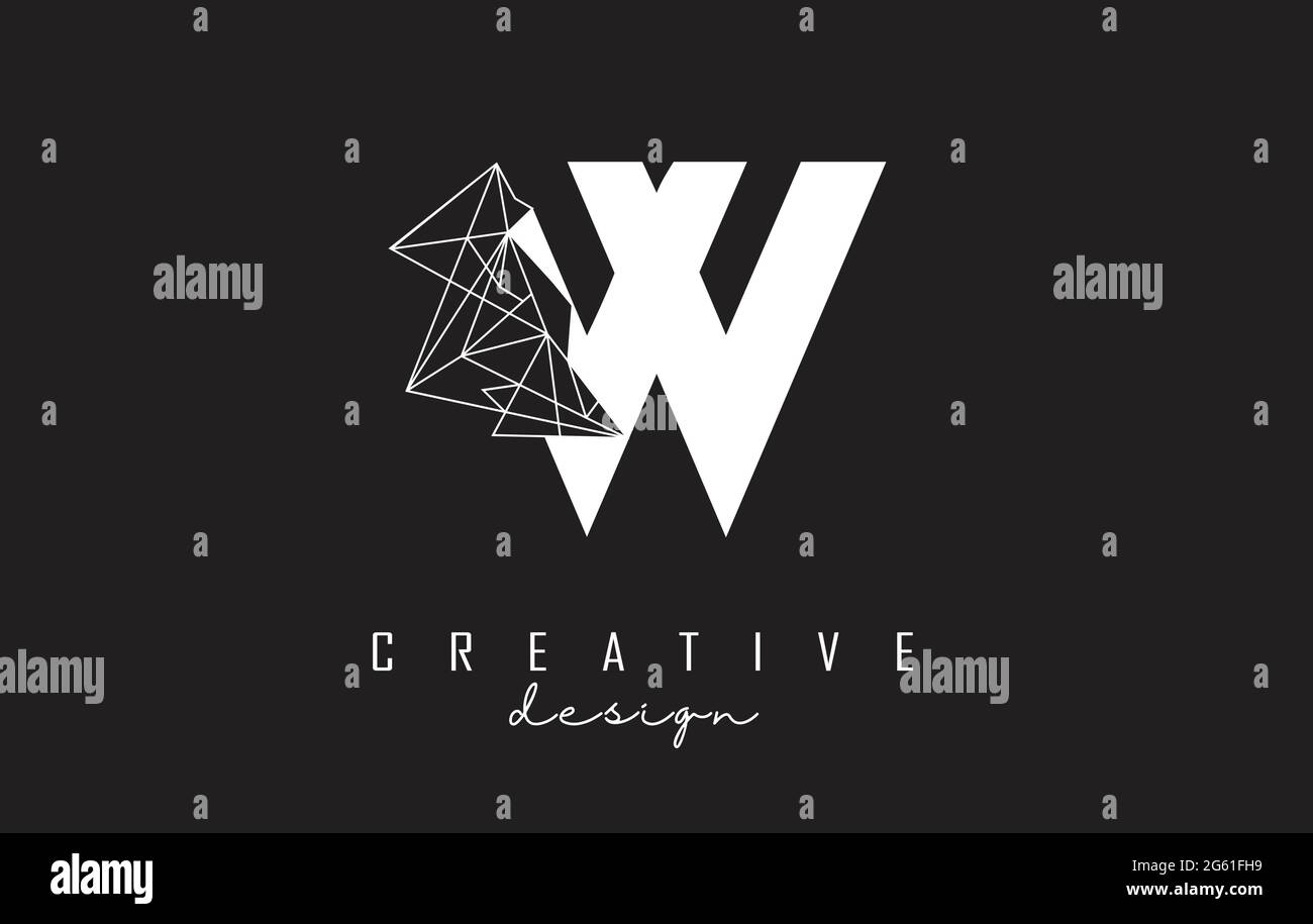 Outline Letter W logo design with broken stone, glass detail. Vector ...