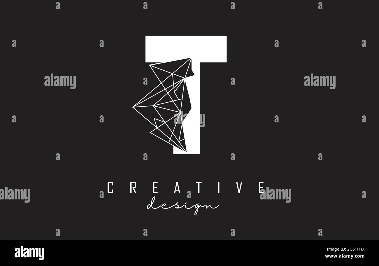 Outline Letter T logo design with broken stone, glass detail. Vector ...