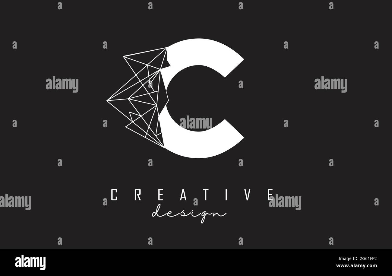 Outline Letter C logo design with broken stone, glass detail. Vector ...