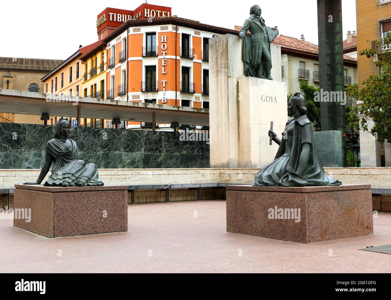 Bronze seated women sculptures part of the Goya monument near the ...