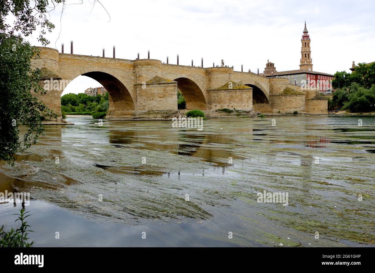 Zaragoza Aragon Spain Spring View across the River Ebro with the Stone ...