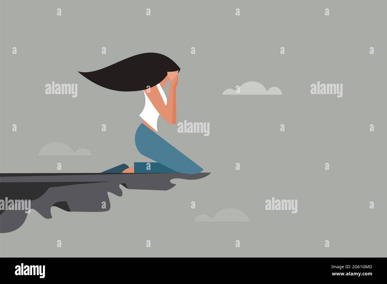 Woman on top cliff Stock Vector Images - Alamy