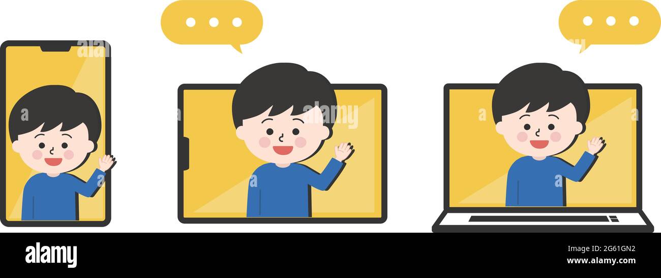 Set of boys having a video call with someone. Vector illustration ...