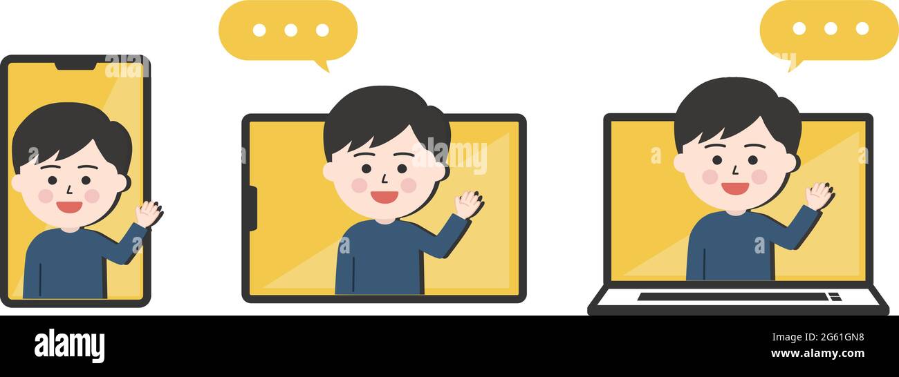 Set of men having a video call with someone. Vector illustration ...