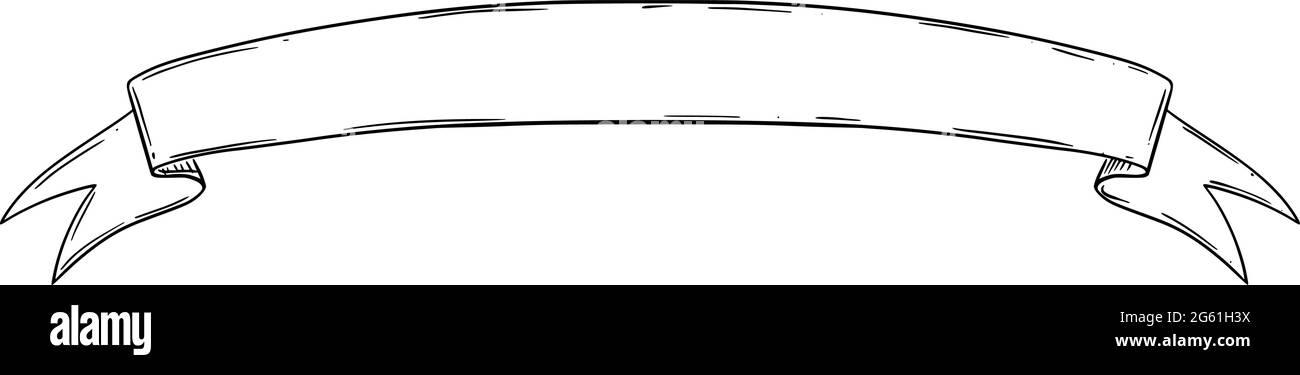 Empty or Blank Black and White Ribbon Drawing, Vector Cartoon ...