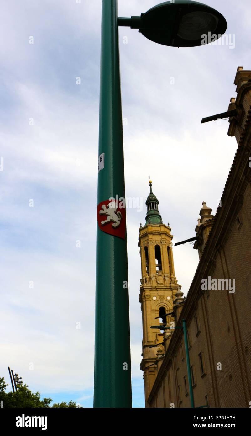 Lamp post with a heraldic lion symbol next to the Cathedral-Basilica of ...
