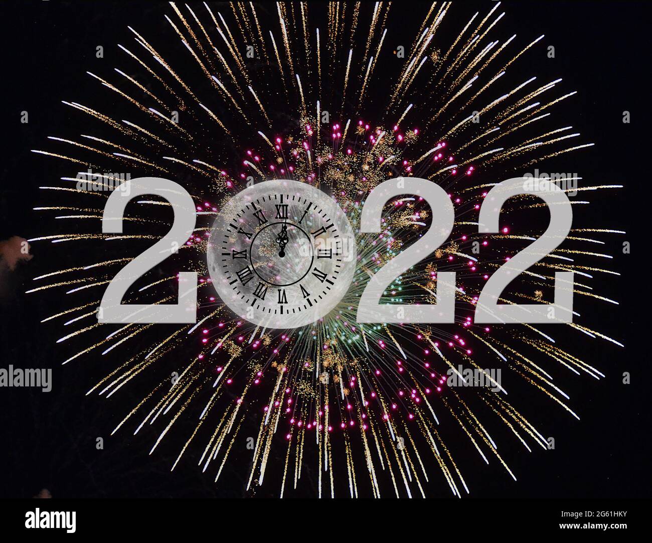 New year 2022 clock in full moon Stock Photo - Alamy