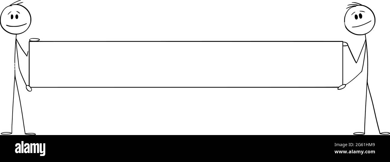 Two Persons Holding Big Empty Sign or Banner, Vector Cartoon Stick ...