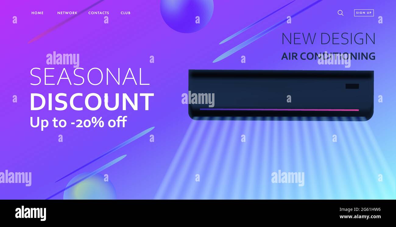Air conditioner promo web banner with 3d illustration of the black ...