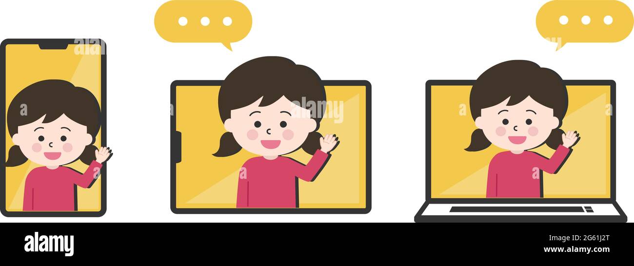 Set of a girl having a video call with someone. Vector illustration ...