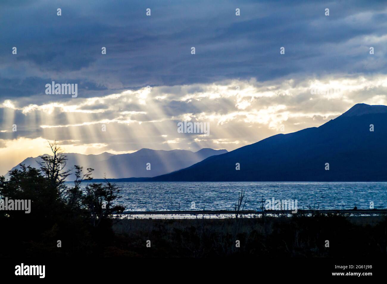 Lago Fagnano (also Cami) lake at Tierra del Fuego island, Argentina ...